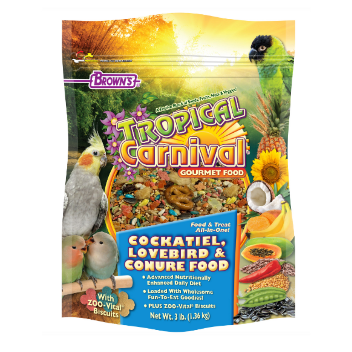 Brown's Tropical Carnival Gourmet Cockatiel Lovebird & Conure Food ...